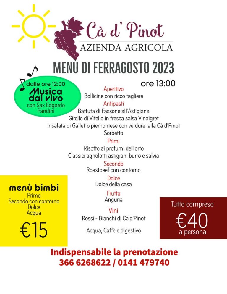 Menù di Ferragosto 2023 Asti - Monferrato | Agriturismo Ca d Pinot ...